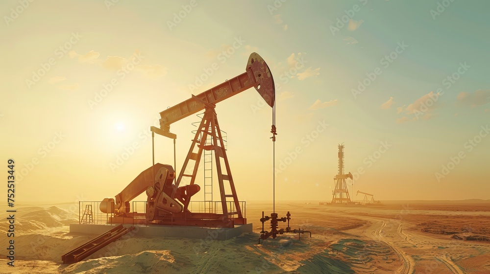 Oil production. oil field drilling rigs. Crude oil extraction from the ...