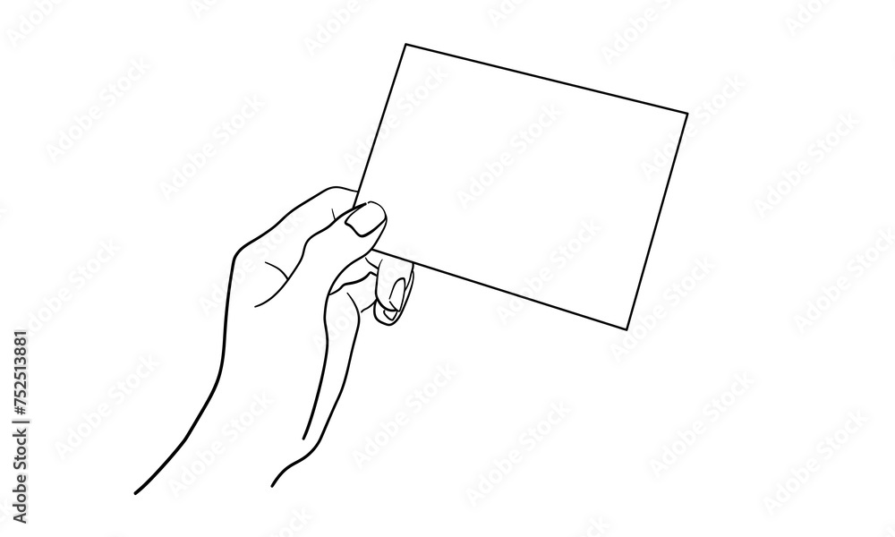 Hand holding a postcard in line art style. Continuous line art set ...