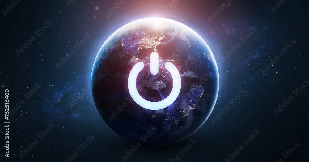 Earth globe with power switch symbol. Earth Hour concept. Earth planet ...
