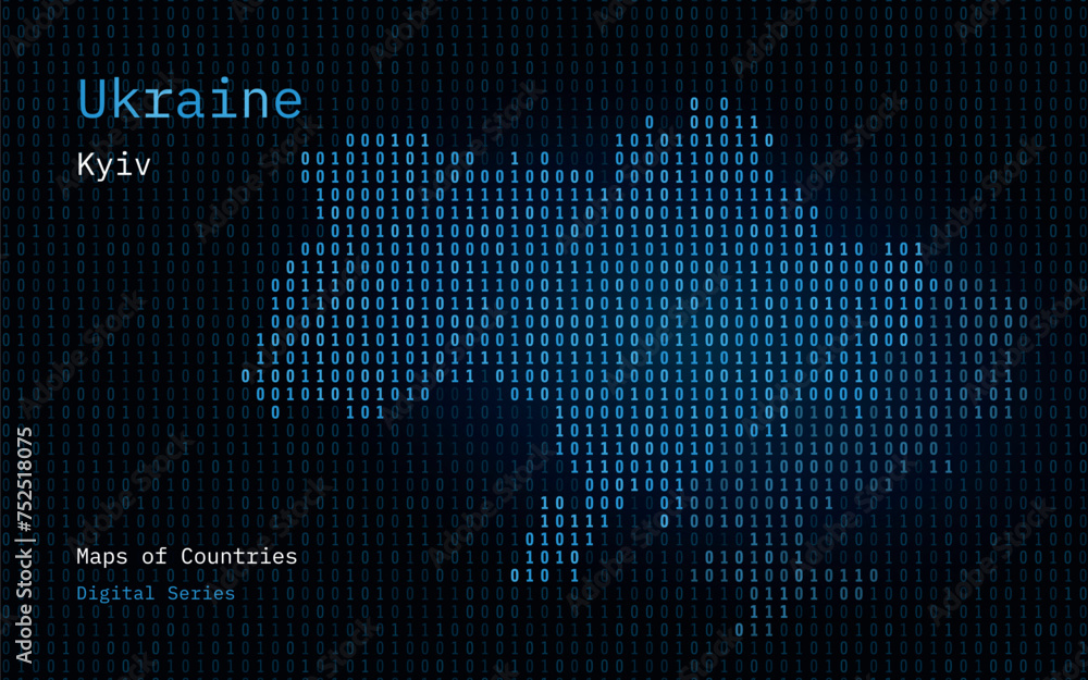 Ukraine Modern Map Shown in Binary Code Pattern. Matrix numbers, zero ...