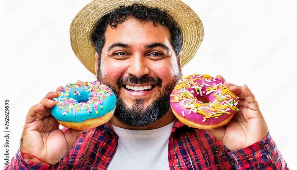 A chubby guy. Dangers of cholesterol. Unhealthy lifestyle. Fat man ...