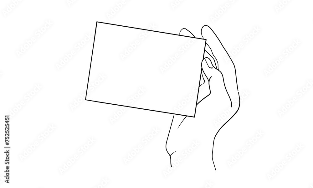 Hand holding a postcard in line art style. Continuous line art set ...