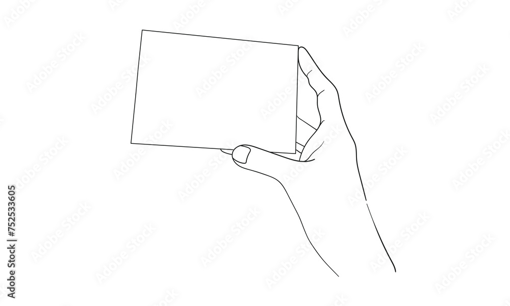 Hand holding a postcard in line art style. Continuous line art set ...