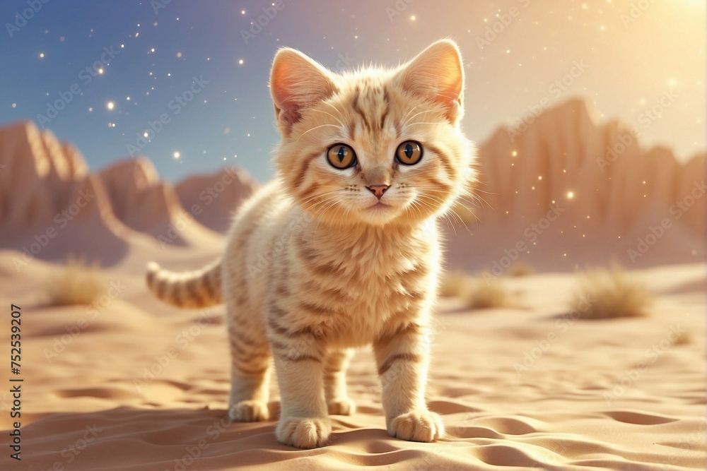 Cute little Sand Cat in the desert: Golden aura. Stock Photo | Adobe Stock