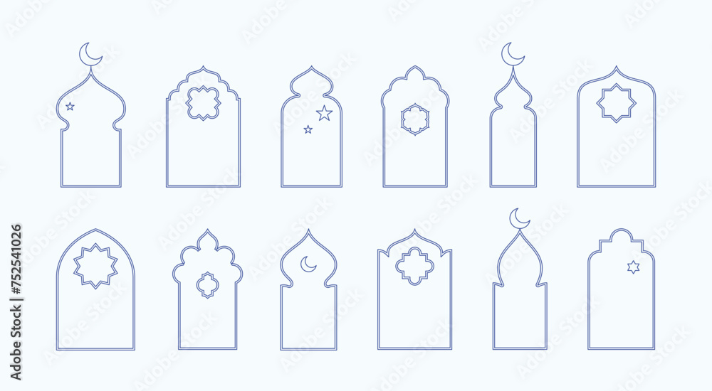 Islamic window frame shapes with boho star and moon elements ...