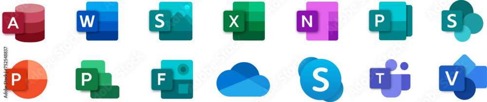 Set icons Microsoft Office 365: Word, Excel, OneNote, Yammer, Sway ...