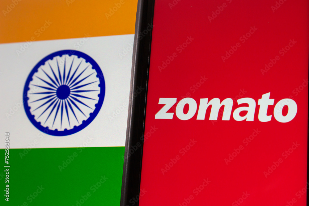 Vancouver, CANADA - Mar 4 2024 : Zomato logo seen in iPhone screen on ...