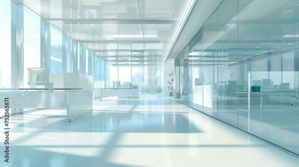 Glass walls in modern office interior design. Widescreen photo of ...