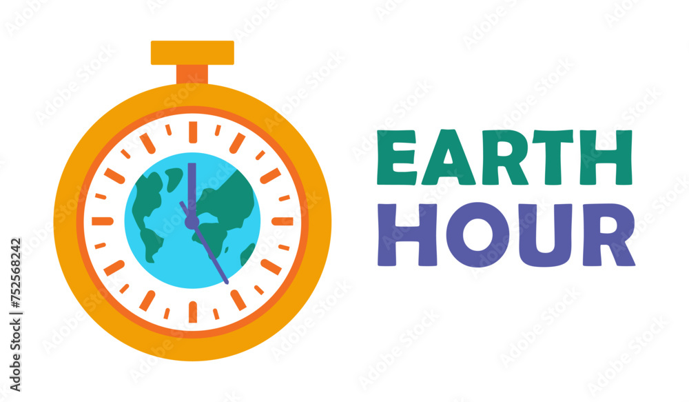 Timer with planet. Earth Hour. Postcard for holiday. Globe inside ...