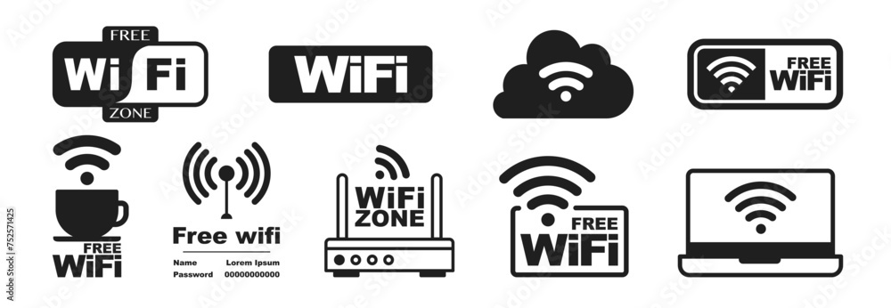 Free wifi icon set. Internet connection symbol. Wifi symbols. Wireless ...