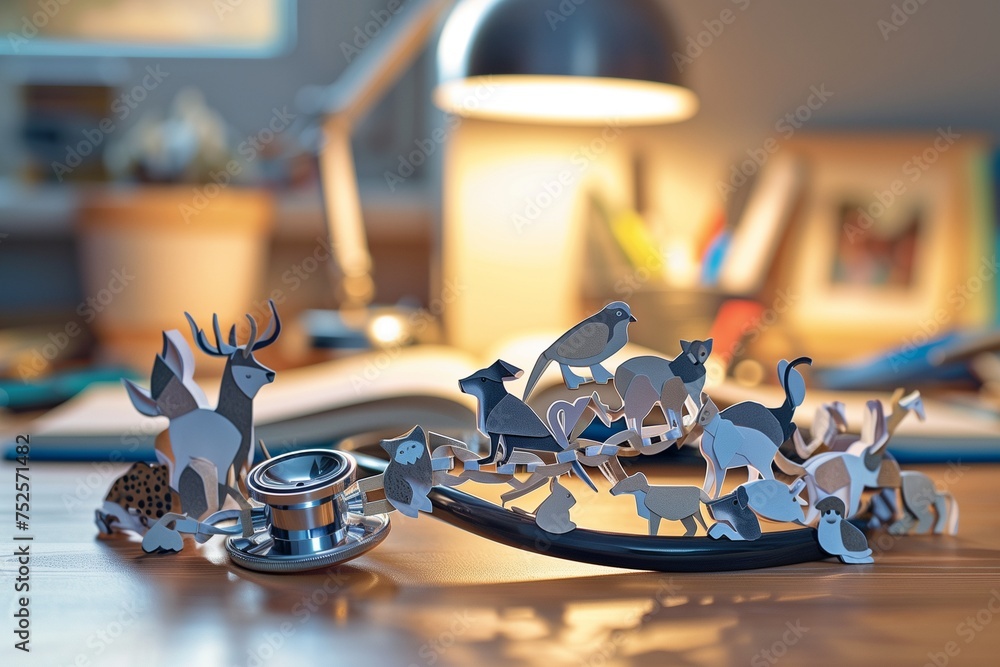 An elegant, close-up image of a veterinary stethoscope intertwined with ...