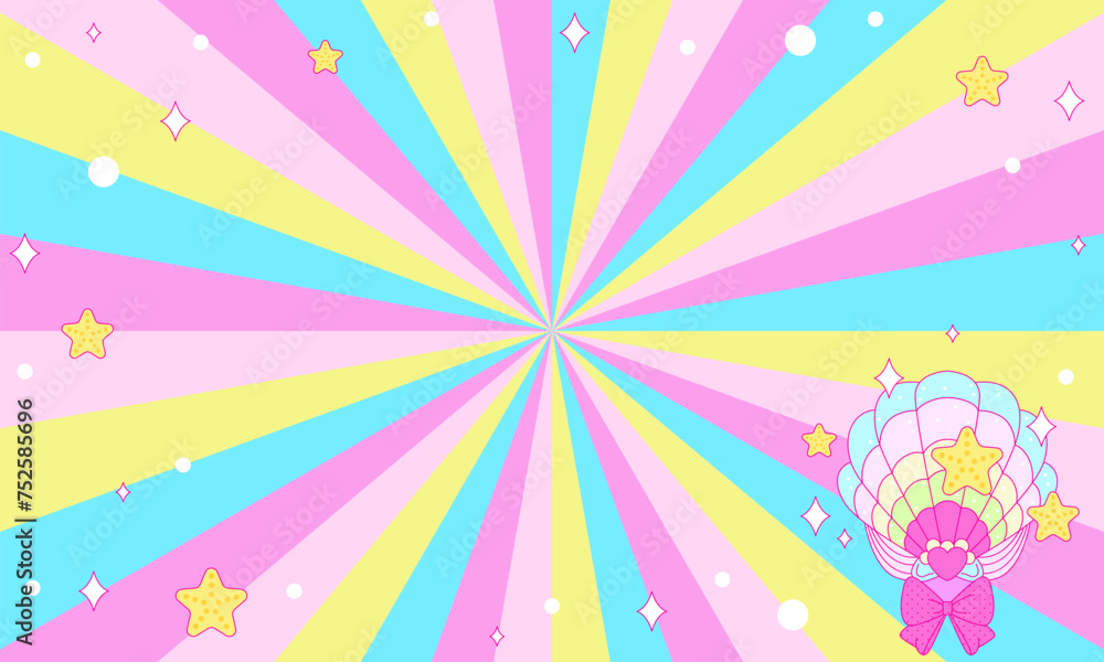 Abstract bright background with stars and seashell. Abstract cute ...