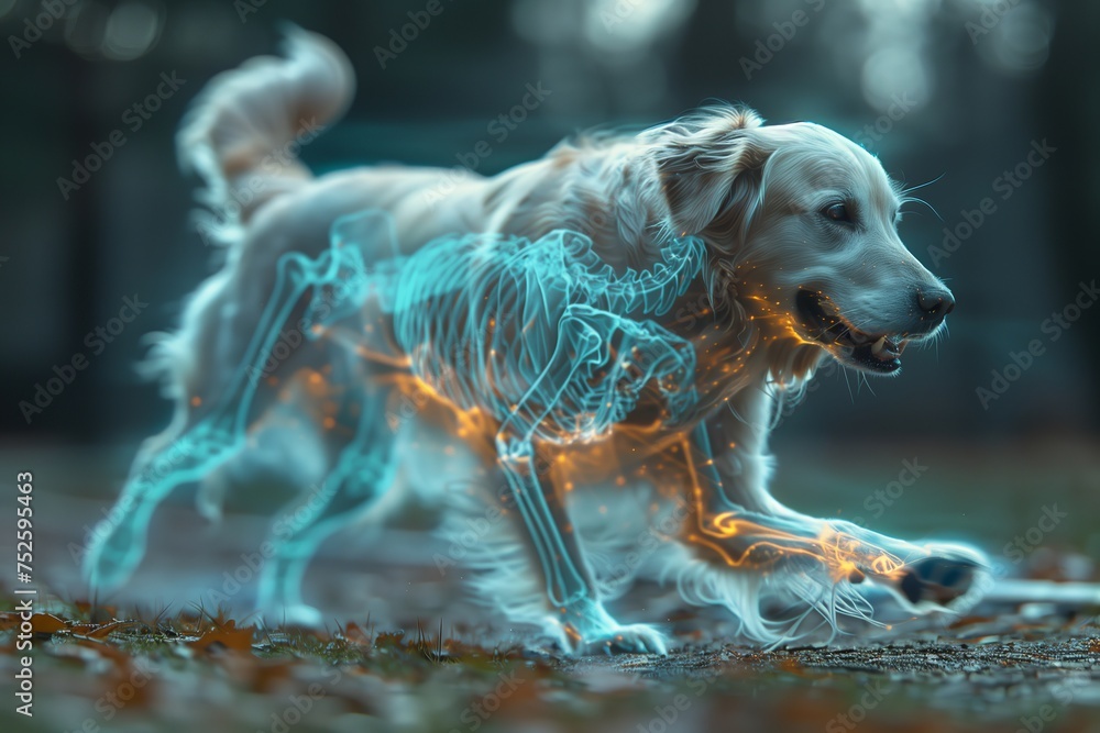 X-ray of a running dog. Walikng labrador retriever roentgen scan ...