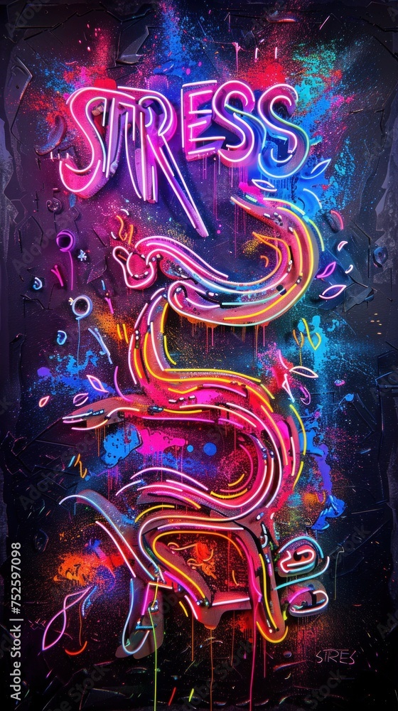 The urban art piece captures the essence of stress through psychedelic ...