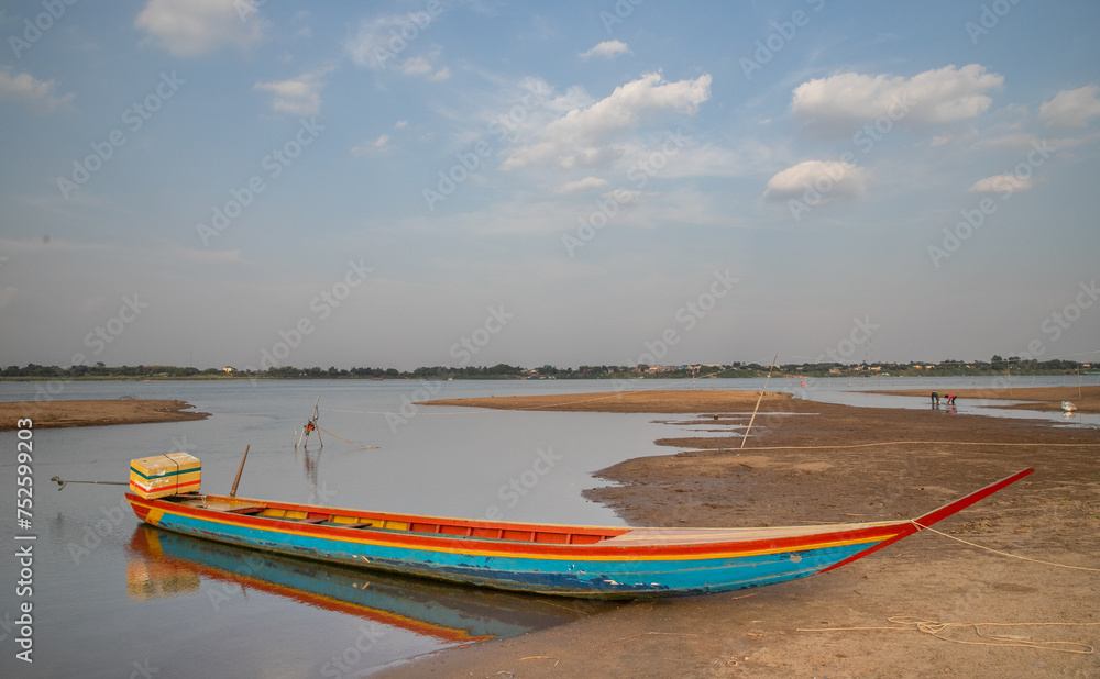 boat on Koh Pen (Koh Paen), nice island located in the middle of Mekong ...