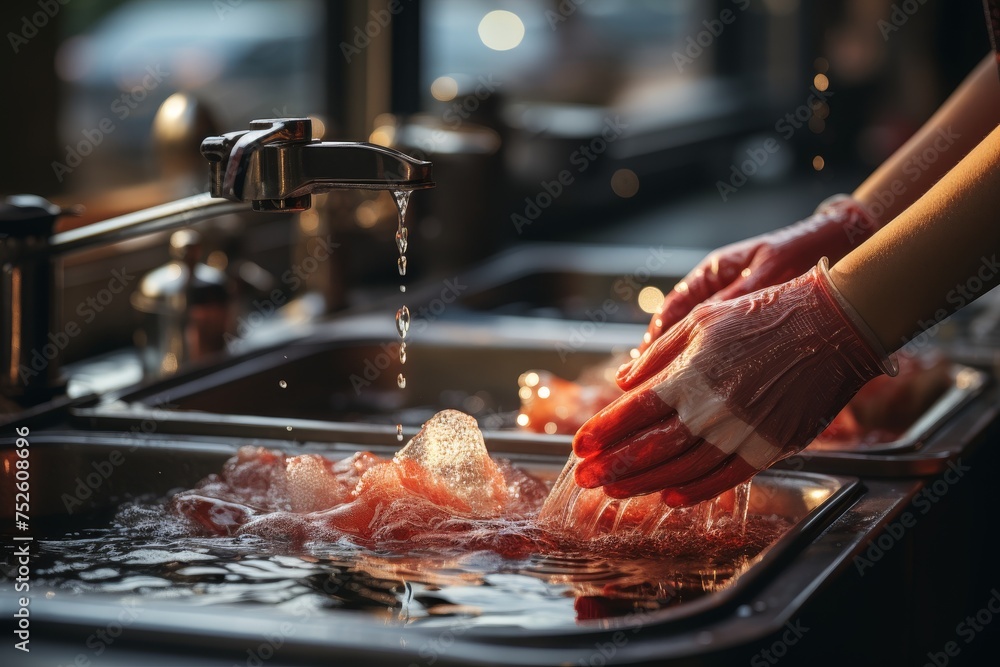 Proper kitchen hygiene Avoid washing raw meat in the sink to prevent ...