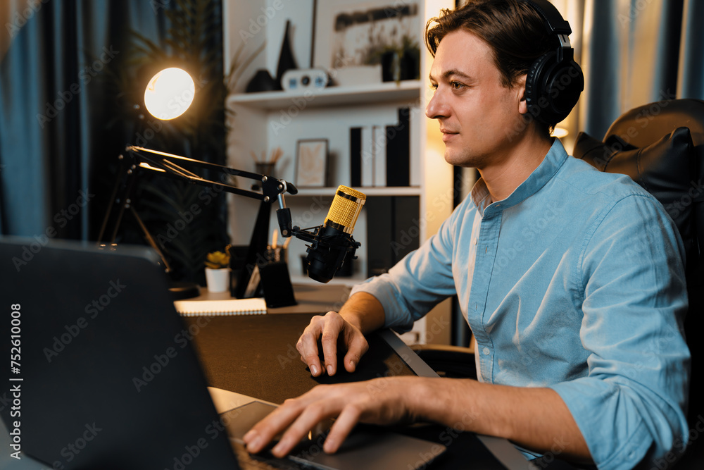 Host channel smart broadcaster talking on live social media application ...