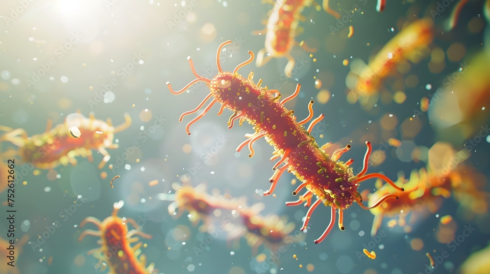 Bacteria under the microscope. Escherichia. E. coli. Isolated on white ...