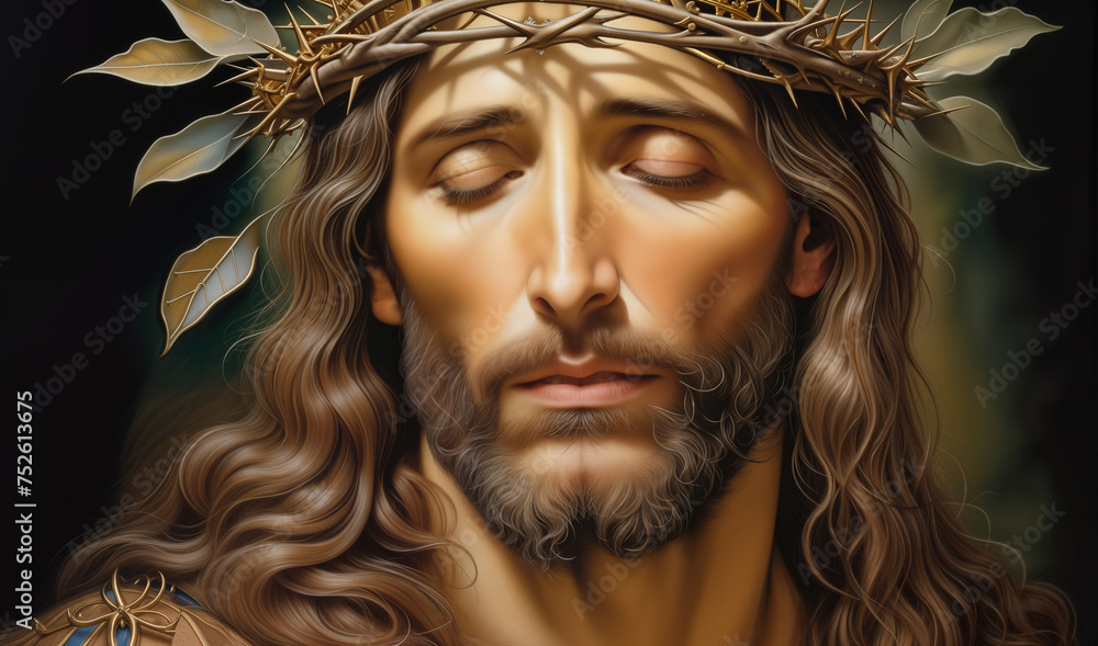 Jesus Christ in crown of thorns. Jesus with a crucifixion crown Stock ...