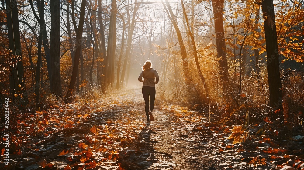 Jogging Through Nature's Path, A Scenic Trail in the Forest Offers the ...