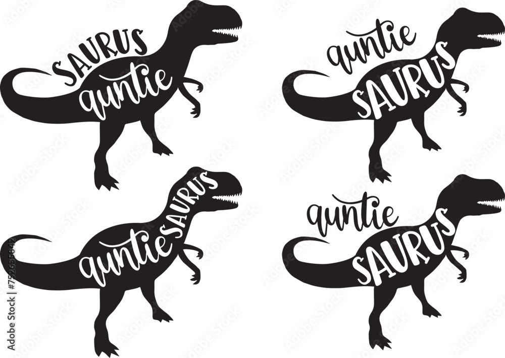 4 styles auntie saurus, family saurus, matching family, dinosaur ...
