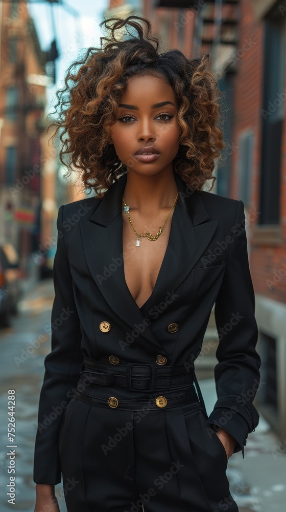 Urban luxury fashion shoot featuring model in high-end attire blending ...