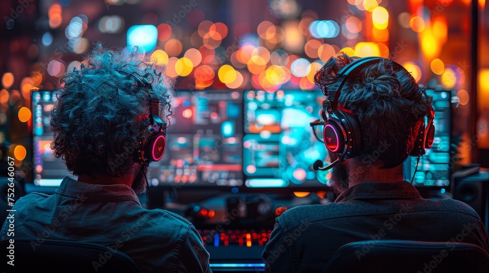 Professional gamer streams live match with vibrant LED lights and dual ...