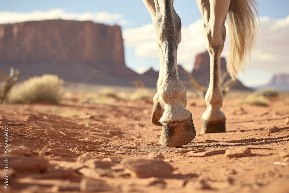 Ground level view of the foot of a horse with Landscape of American’s ...