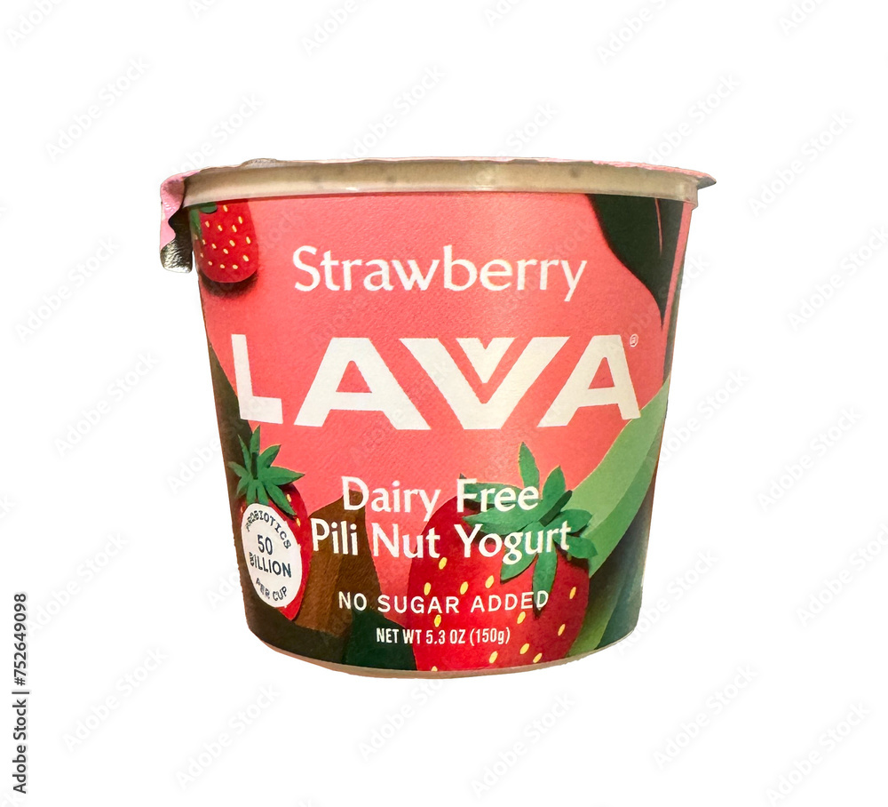 Lavva dairy free strawberry pili nut yogurt. Stock Photo | Adobe Stock