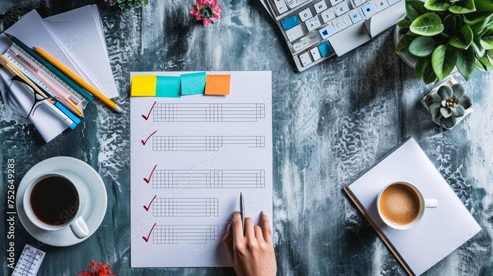 Hand placing a check mark next to goals met on a whiteboard generative ...