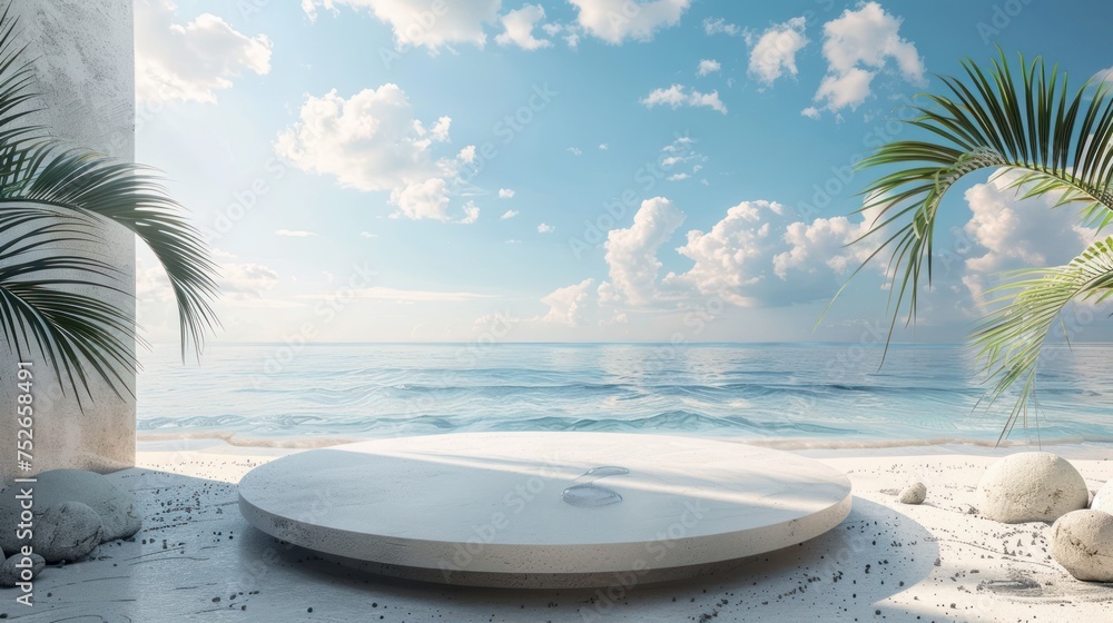 Beach podium background product summer sand display stand sea cosmetic ...