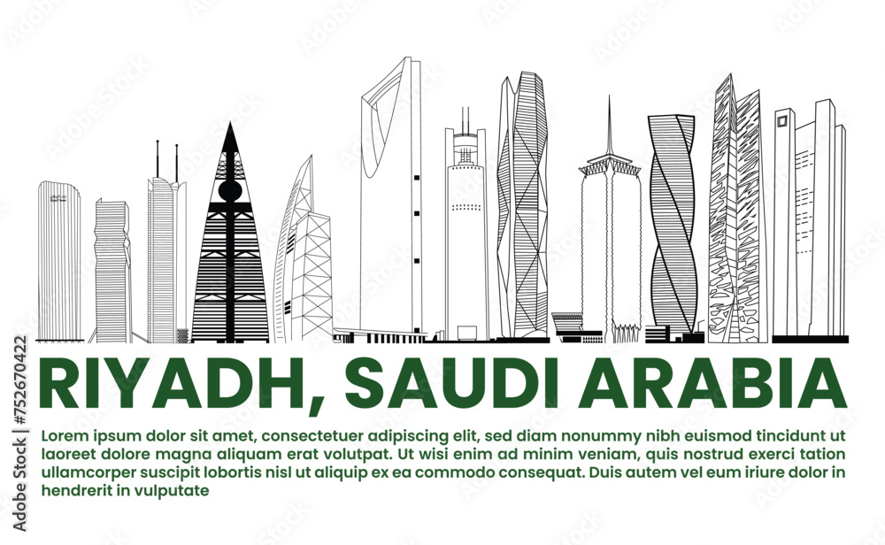 Riyadh city, Line Art Vector illustration. Skycraper Tower in Riyadh ...