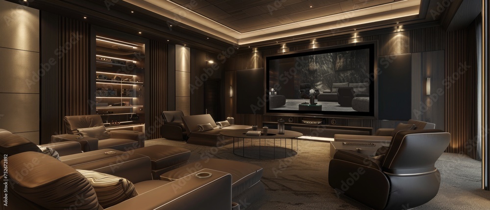 Modern private home cinema system with beamer and canvas and many ...