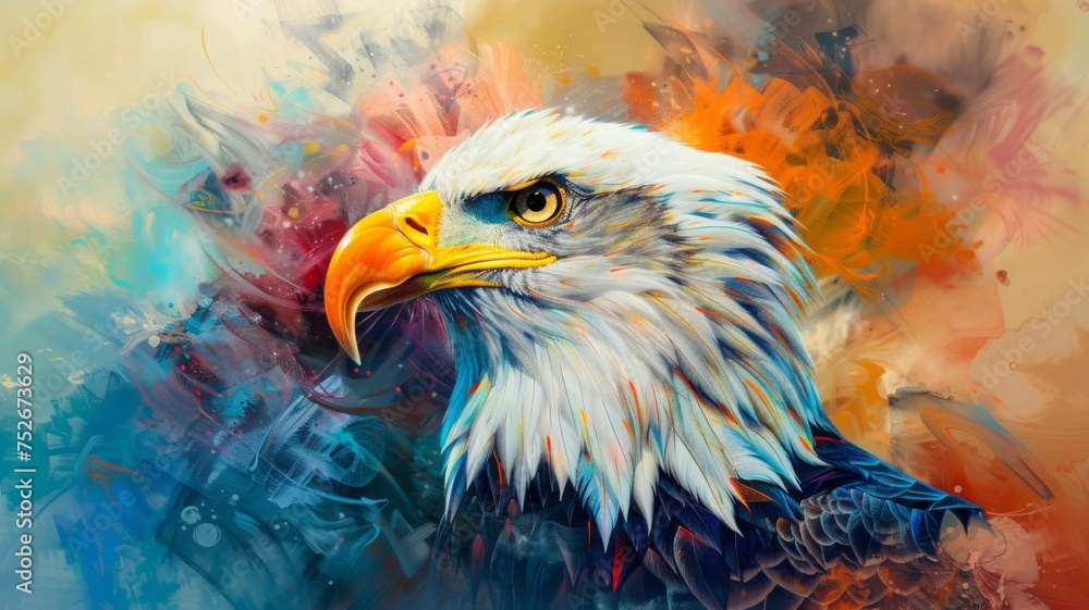 Artistic rendition of a bald eagle in colors - An explosion of colors ...