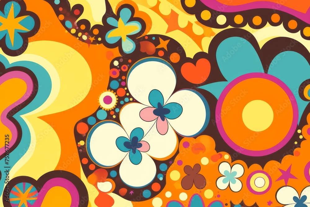 Step back in time with a groovy hippie 70s background, featuring ...