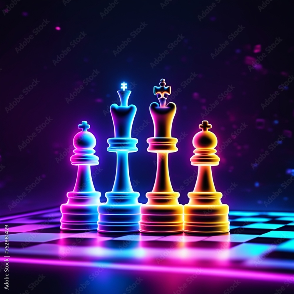 Abstract neon light Classic chess game artwork design, digital art ...