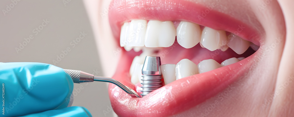 Dentist checkups steel pin to be installed in jaw for woman prothesis ...