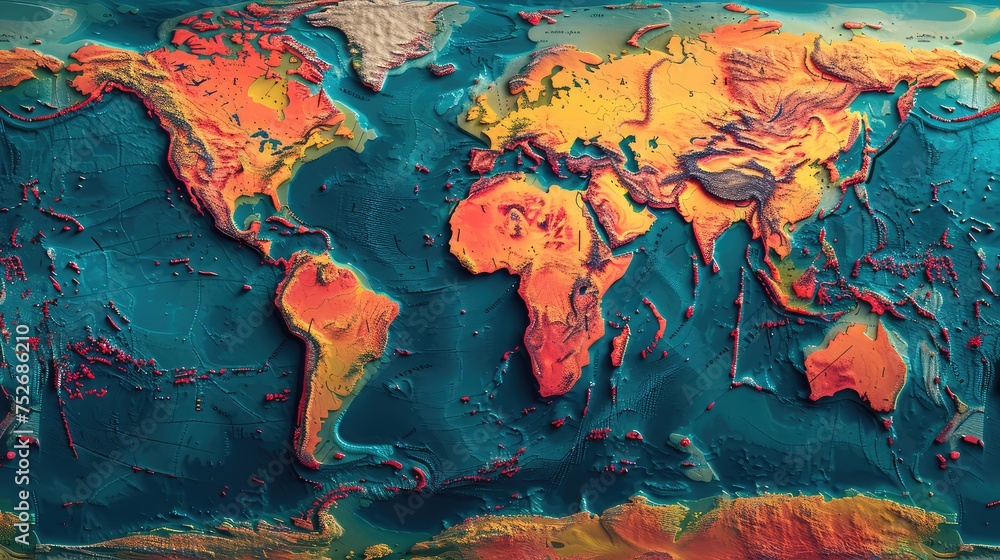 world map that show the progression of global warming. Red-colored ...