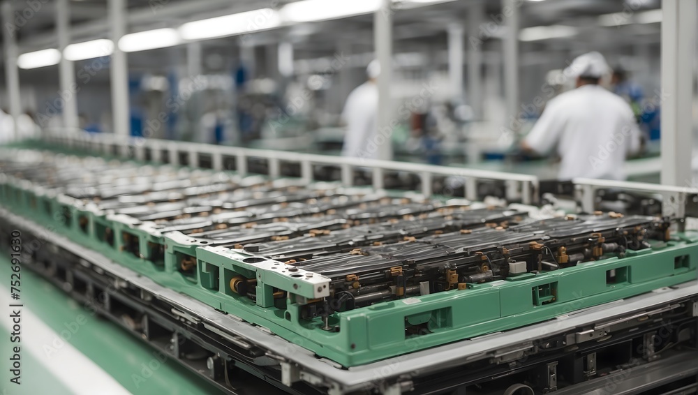 Detailed view of the assembly line process for mass-producing electric ...