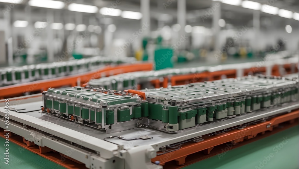 Detailed view of the assembly line process for mass-producing electric ...