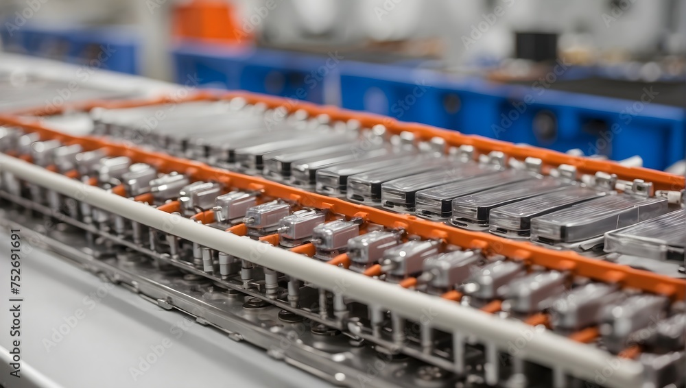 Detailed view of the assembly line process for mass-producing electric ...