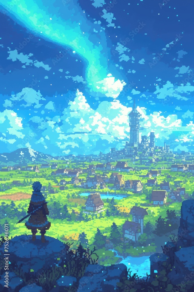 Beautiful Northern Lights aurora borealis borealisgreen Pixel Art Style ...