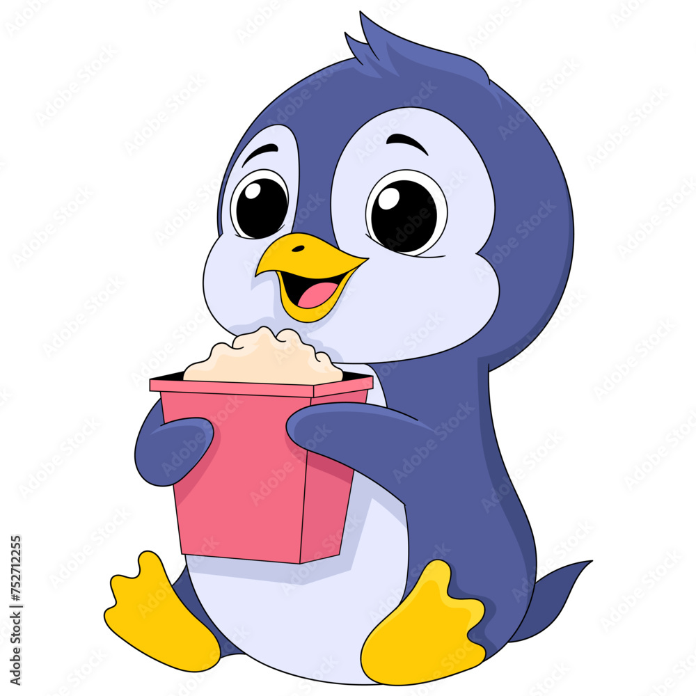 illustration of a doodle cartoon animal logo, a cute penguin character ...
