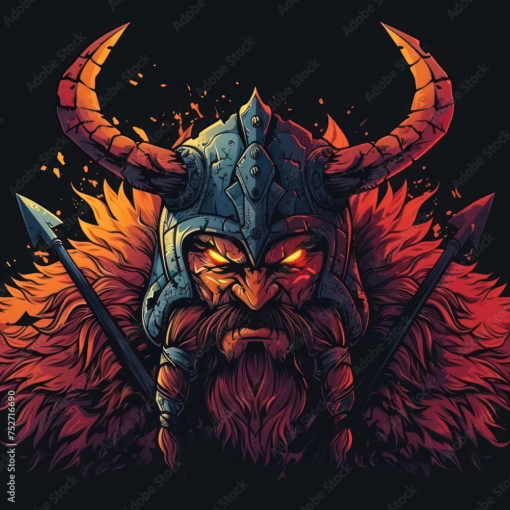 cartoon angry demon viking head vector, japanese manga style Stock ...