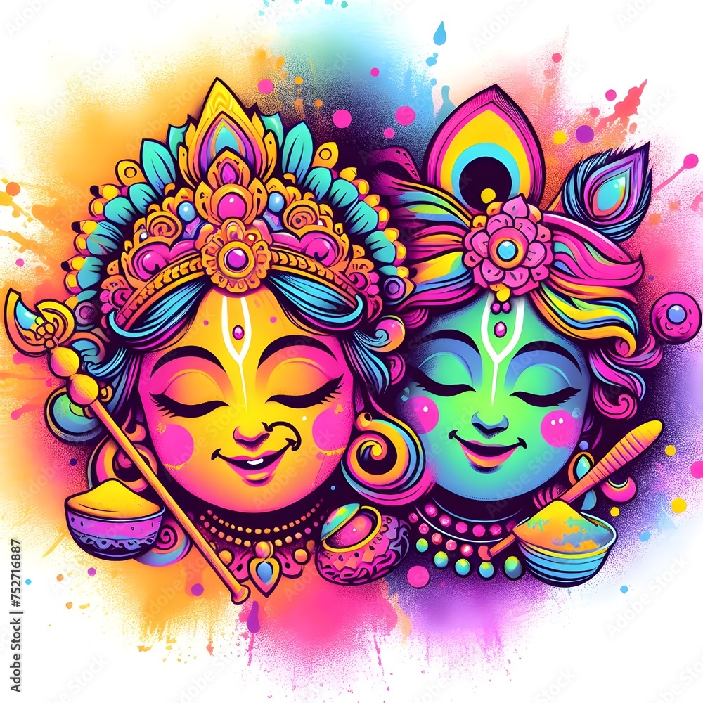 Gradient Radha Krishna illustration Colorful powder explosion for Holi ...