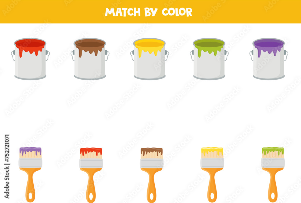 Color matching game for preschool kids. Match paint cans and paint ...