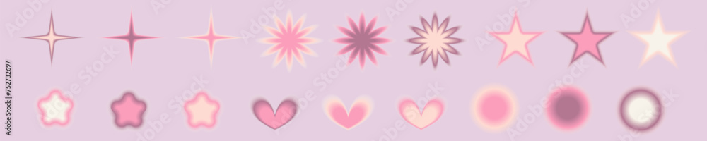 Gradient Y2k shape blur set. Flower, star, planet blurry aesthetic y2k ...