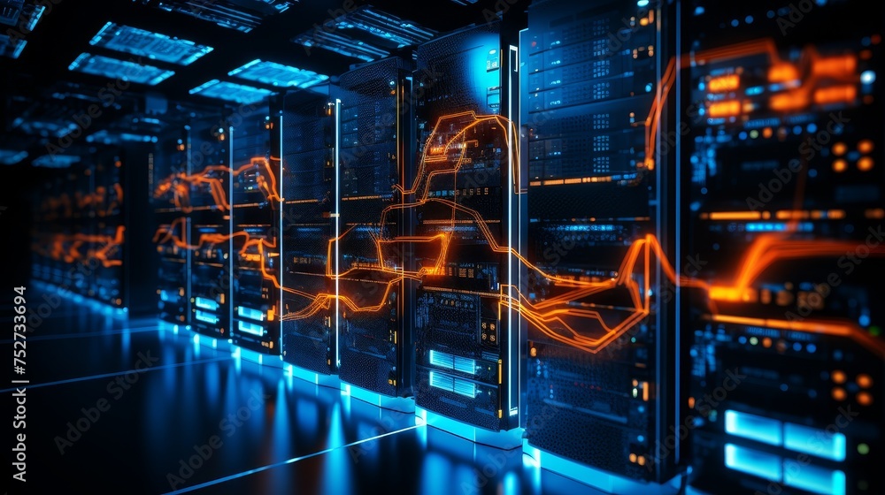 Data center and network devices in high performance operation Stock ...