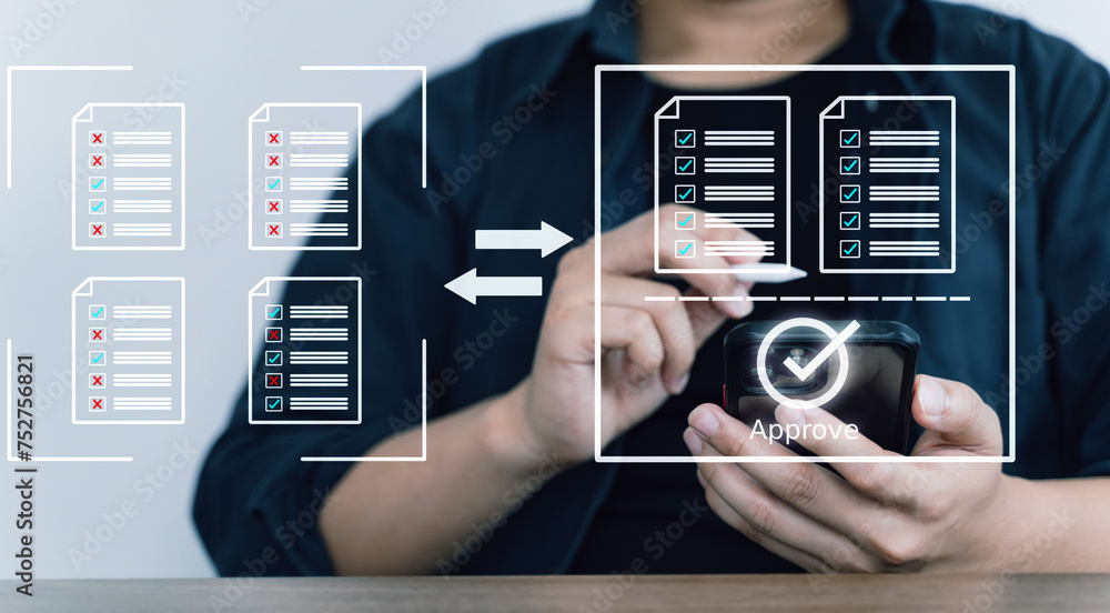 Business people select one Correct data, concept of Data review and data management, Approve ...