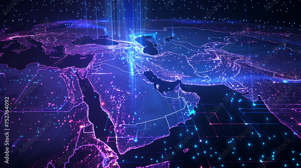 Digital map of Middle East, Highlighting the tech startup scene and ...